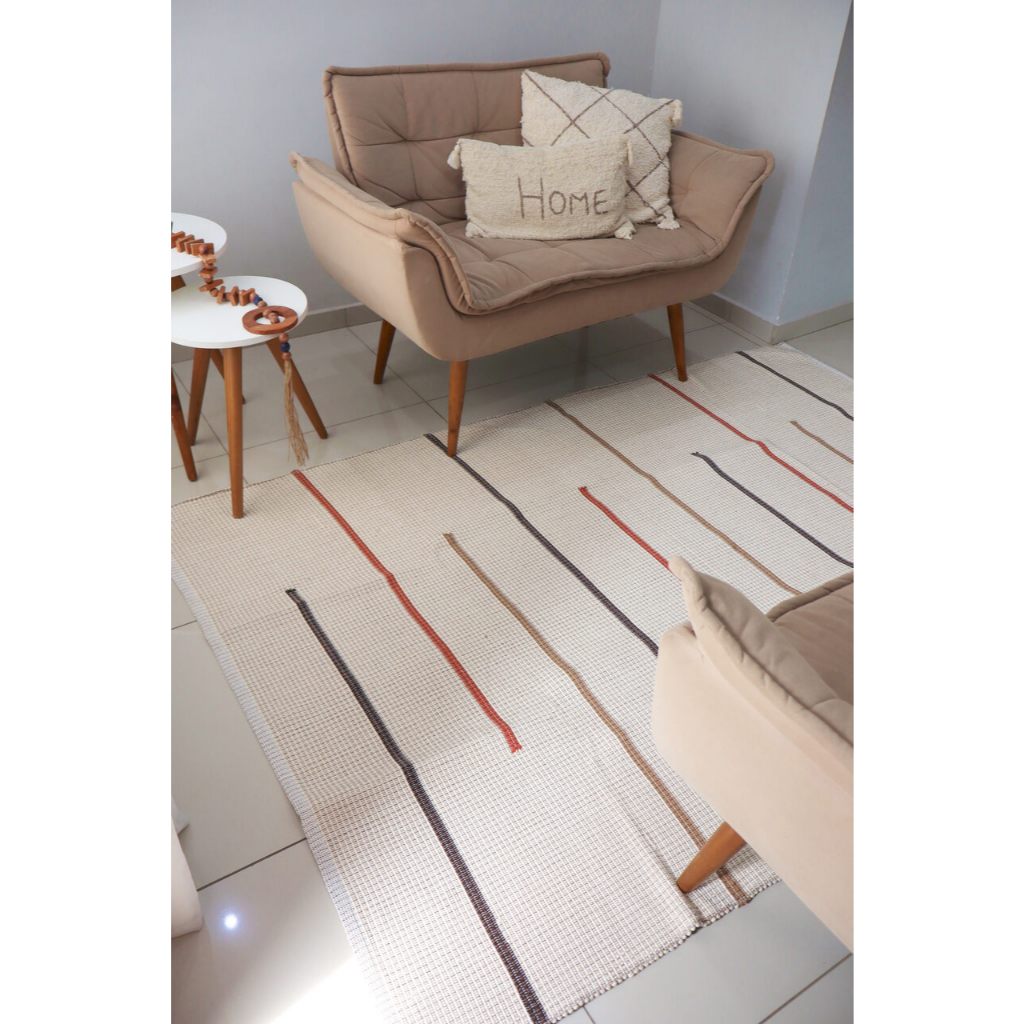 Tapete Sala Capri Listras Fundo Cru Tons Terrosos em Linha 100% Algodão 1,50x2,00m | Shopee Brasil