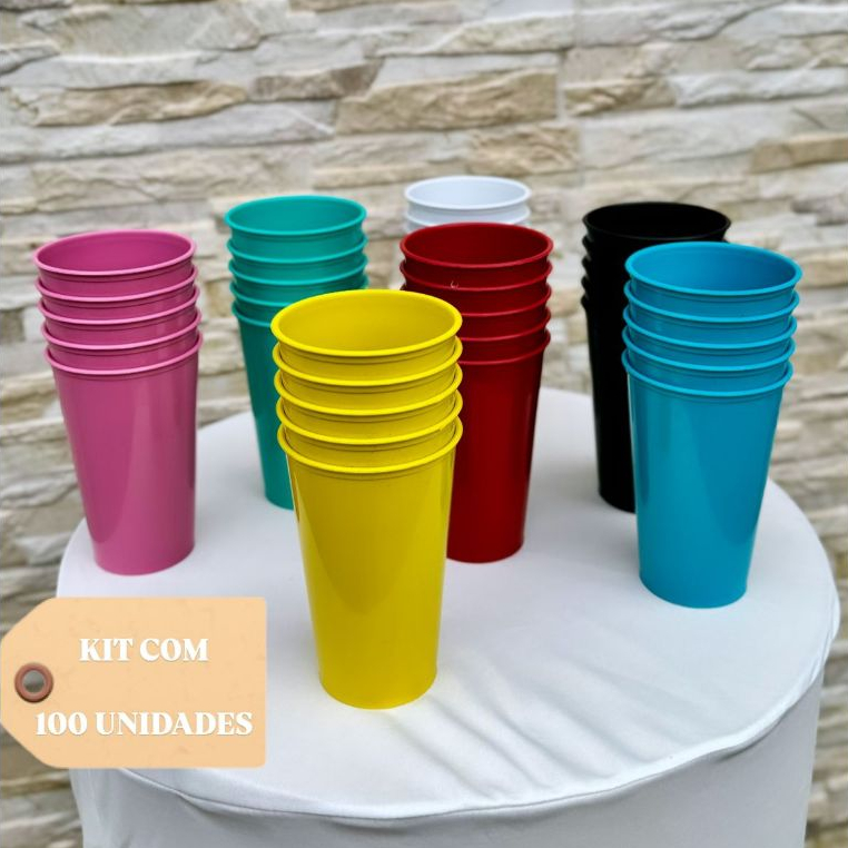 KIT 100 Copos Coloridos Plástico Unidade 330ML - Long Drink - Festas e ...