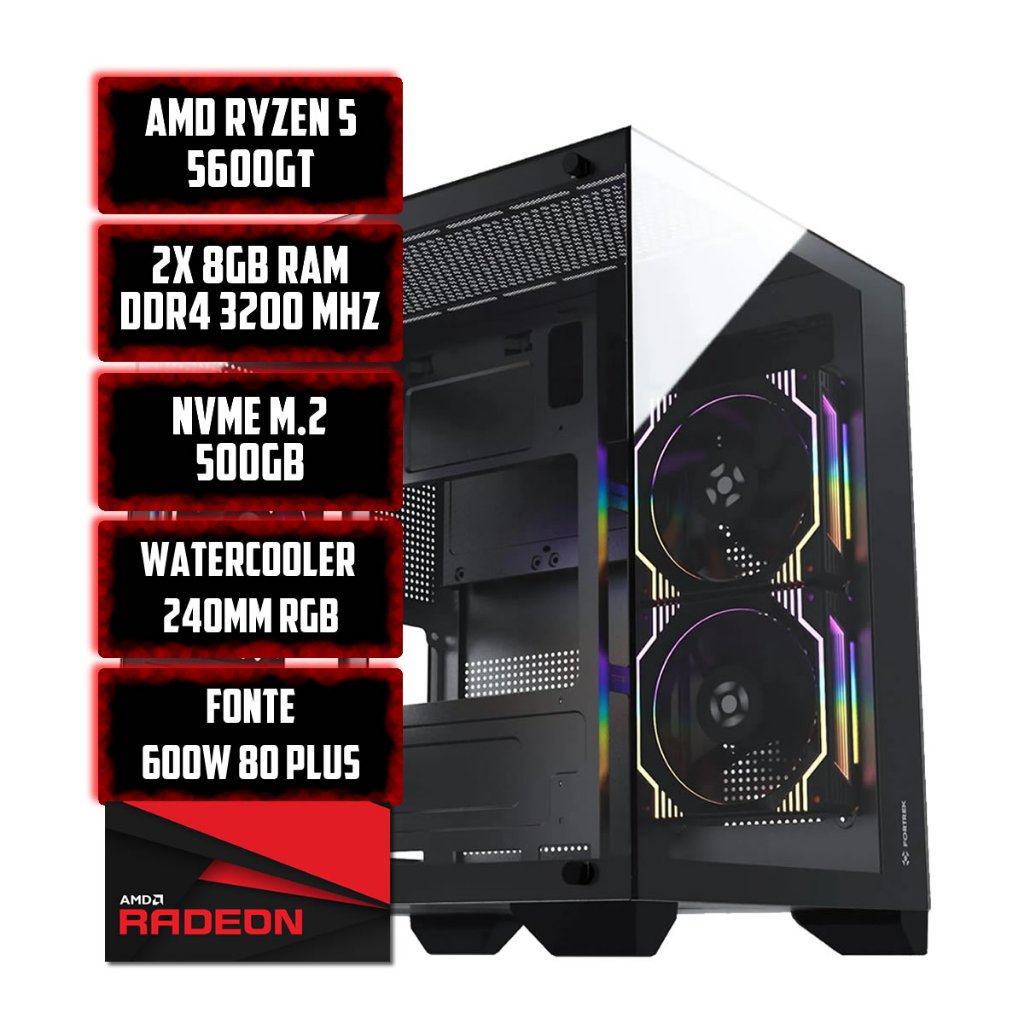 PC GAMER OPS RYZEN 5 5600GT VEGAS 7, 16GB RAM, NVME 500GB, W/C 240MM, 600W 80 PLUS, GAB 3 FANS ...