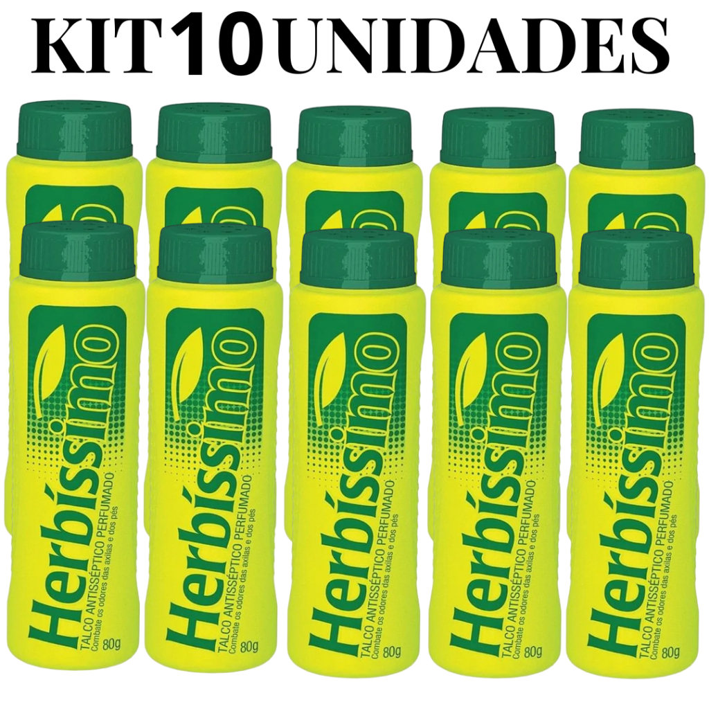 Kit com 10 Talcos Antisséptico Perfumado Herbíssimo 80g | Shopee Brasil