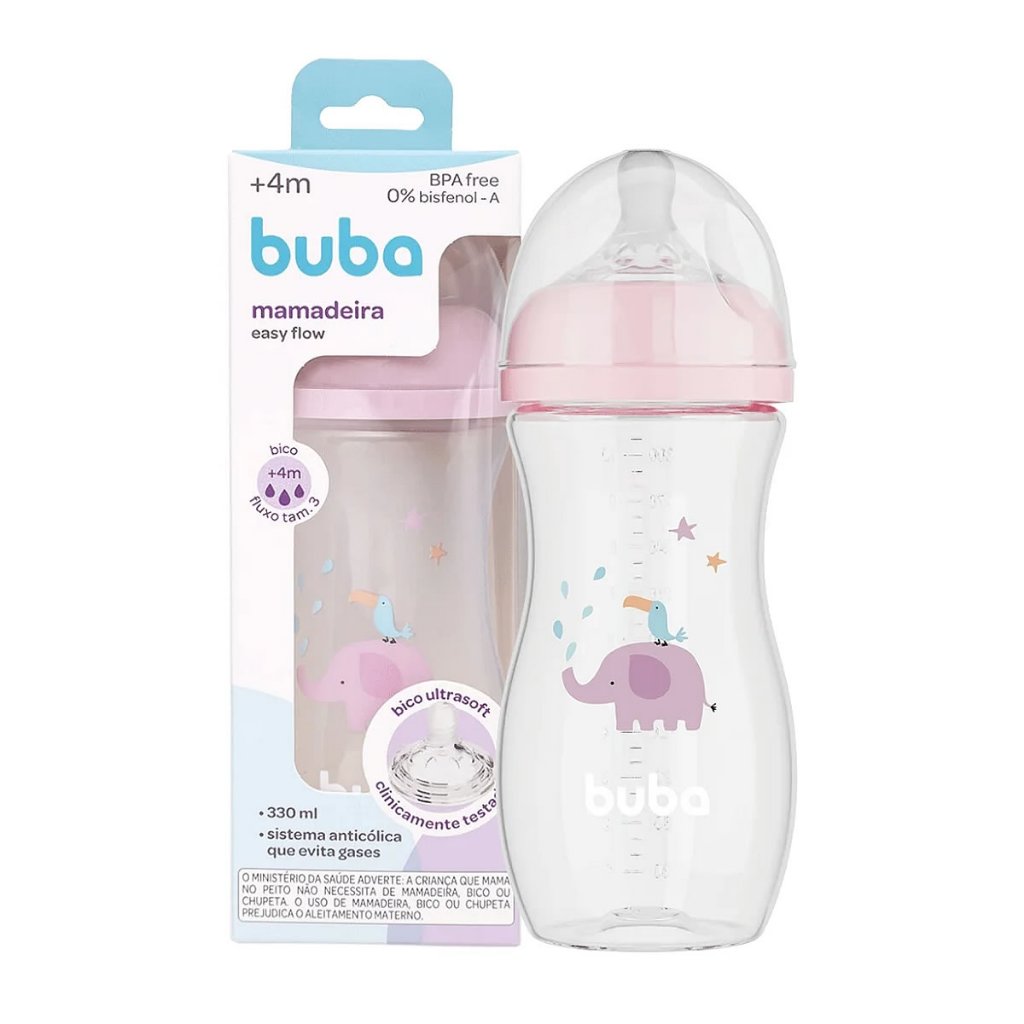 Mamadeira Easy Flow Elefante Rosa ou Azul 330ml Anticólica - Buba | Shopee Brasil
