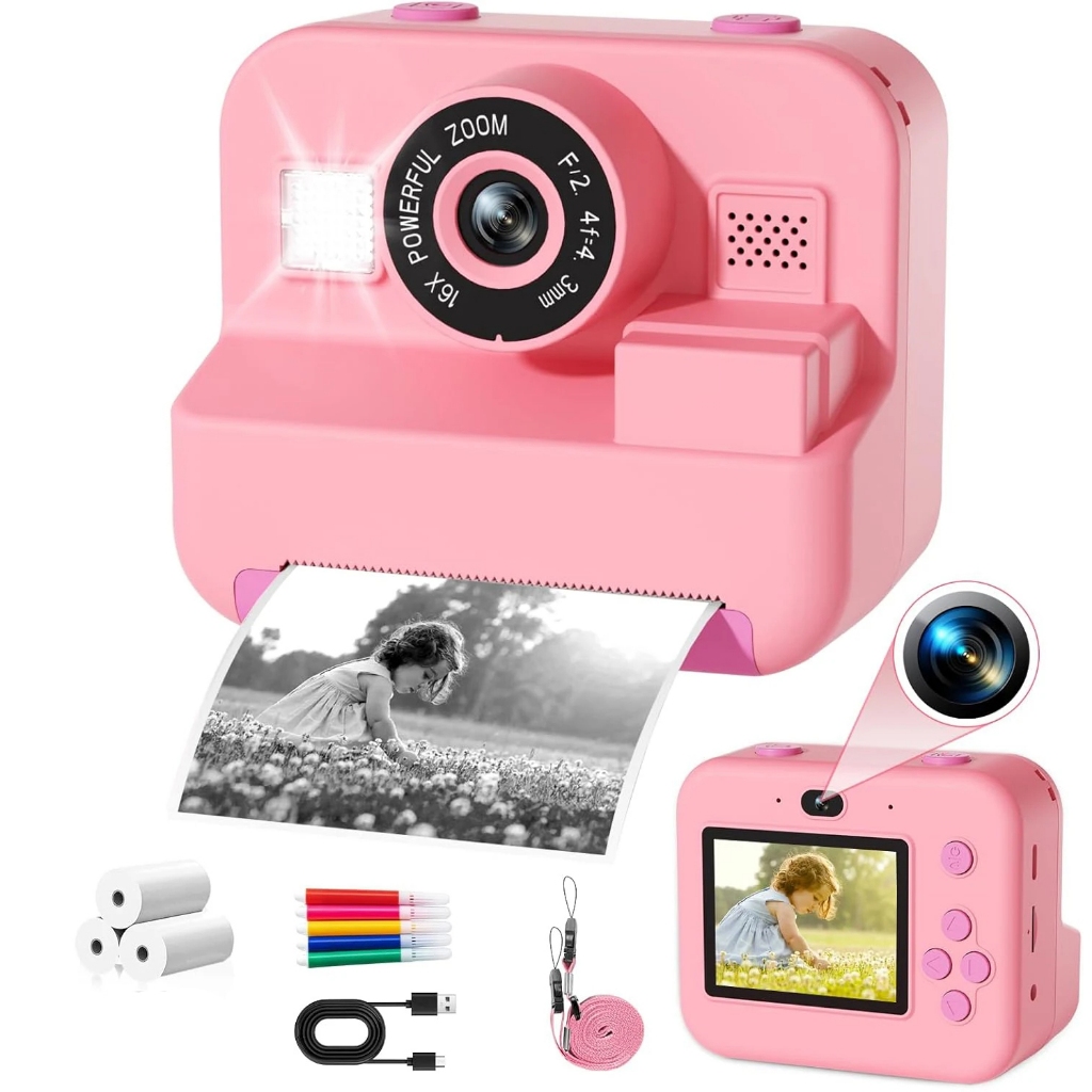 Câmera Digital Imprime Fotos Na Hora Infantil Filma e Tira Fotos Recarregável Com Canetinhas e ...