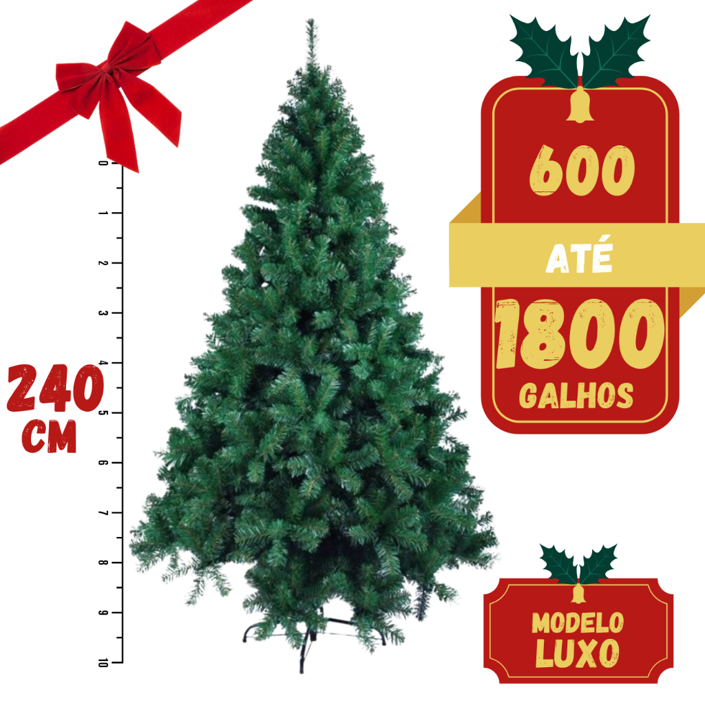 Árvore Natal Verde 2,4 Metros 1800 ou 600 Galhos 240Cm Cheia ...