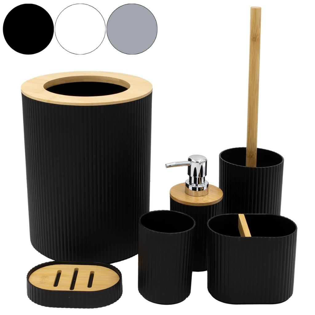 Kit Banheiro Bambu Conjunto Madeira Completo 6 Peças 111 Com Lixeira ...