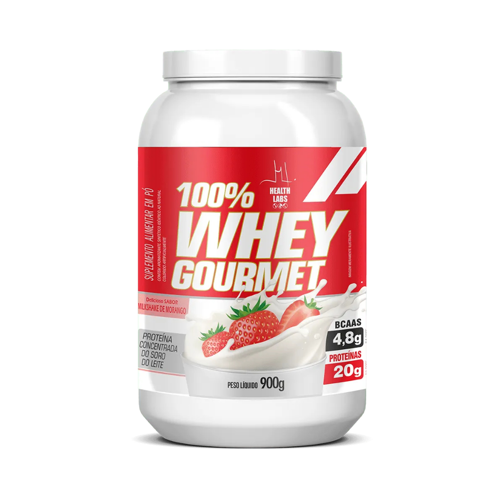 Whey 100% Gourmet Milkshake de morango 900g - Health Labs | Shopee Brasil