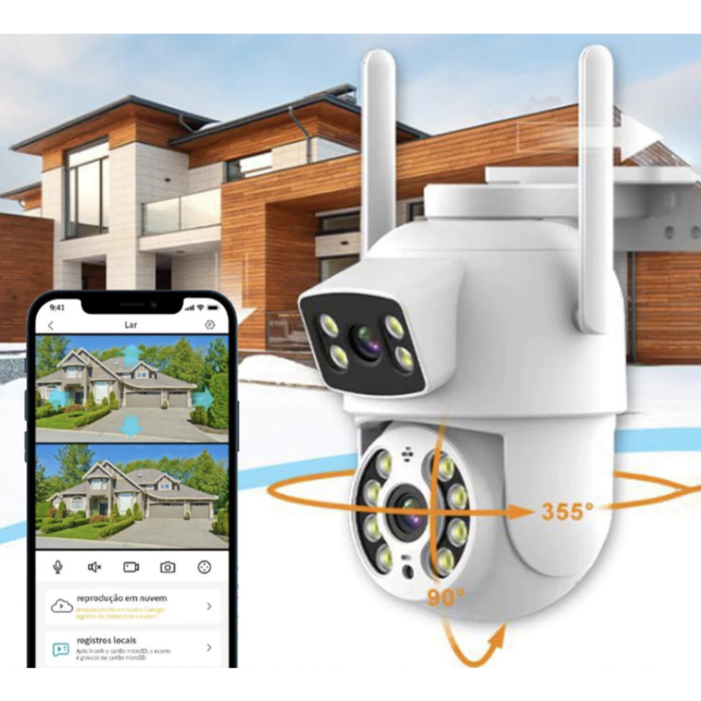 Câmera De Segurança Lente Dupla ICSEE IP66 Wi-Fi 360° Sensor Movimento ...
