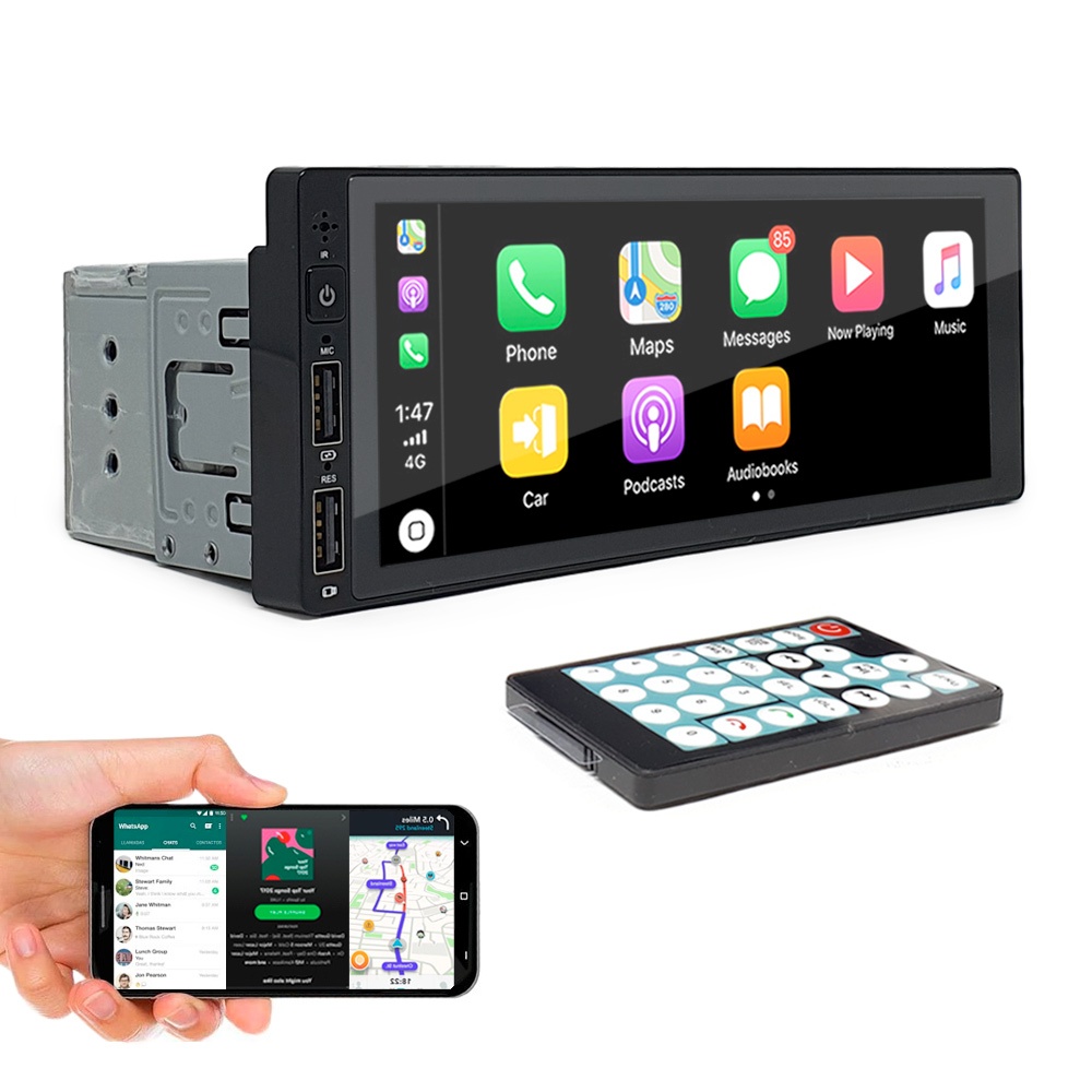 Central Multimídia 1 Din Touch Bluetooth Espelhamento USB Carplay Android Auto Emparelhamento ...