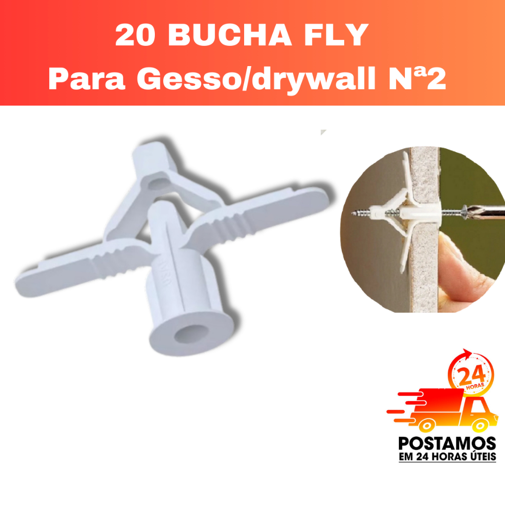 kit 20 Bucha Fly 2 C/ Aba para Forro Gesso Dry Wall Tiojo Baiano - 20 ...