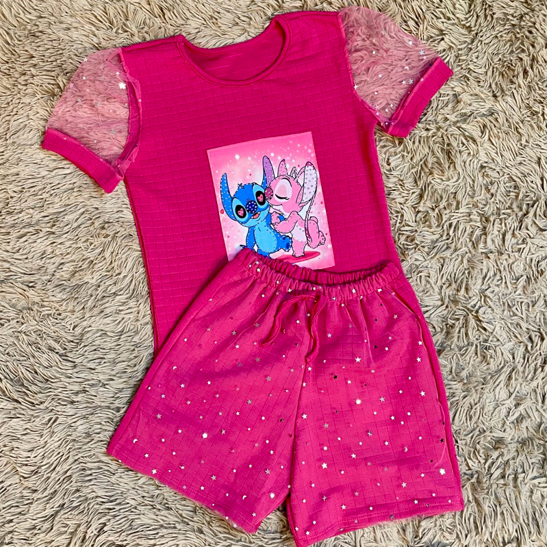 Conjunto infantil Angel & Stitch Verão | Shopee Brasil