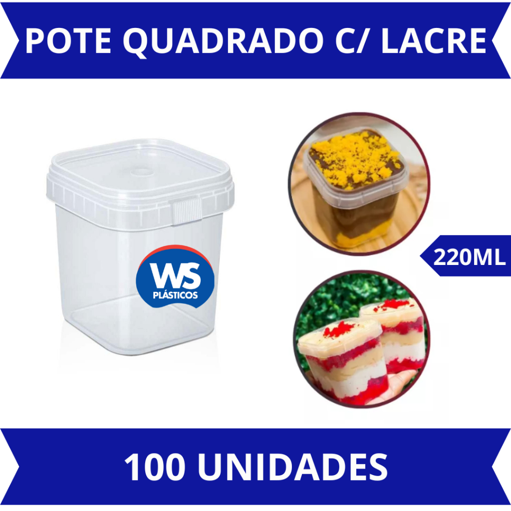 Pote Quadrado WS com Lacre 220ml - Bolo no Pote - Pote Quadrado ...