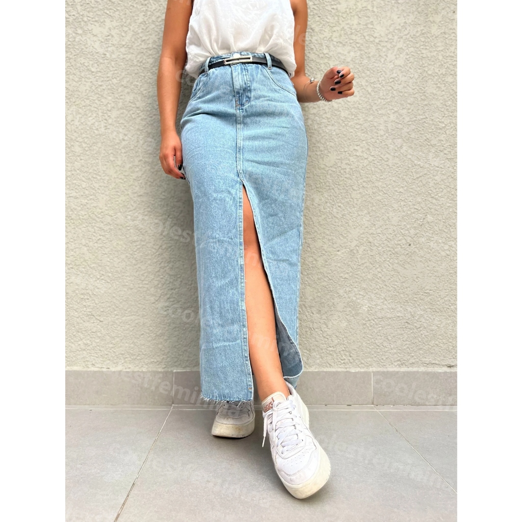 coolestfeminina 8156 com cinto preto saia jeans feminina lisa saia midi ...