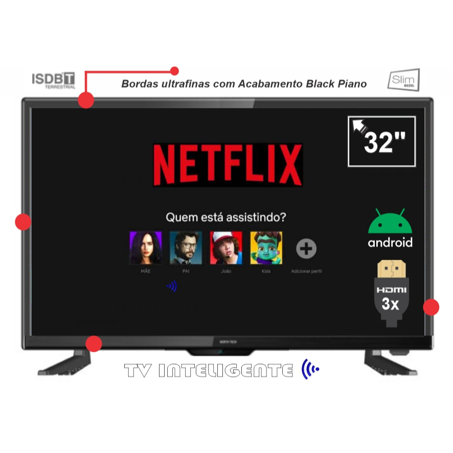 TV LED 32 POLEGADAS SMART WIFI NOVA ANDROID GOOGLE PLAY DLNA MIRACAST ...