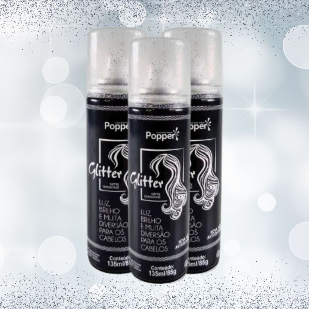 Kit 3 unidades: Spray Glitter Popper Prata Para Cabelo Roupa e Corpo ...