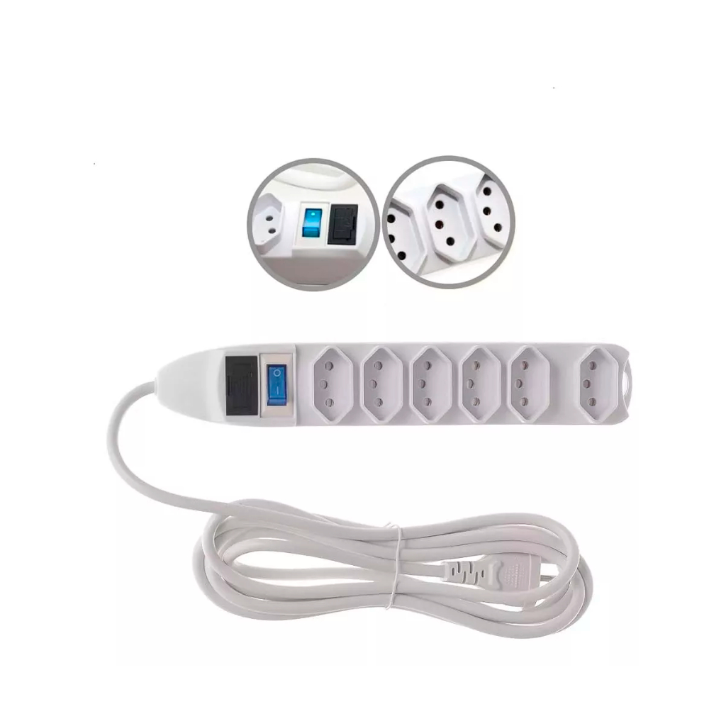 Extensão Régua 6 Tomadas C/ Cabo 3 Metros Branco SL7606 Knup | Shopee Brasil
