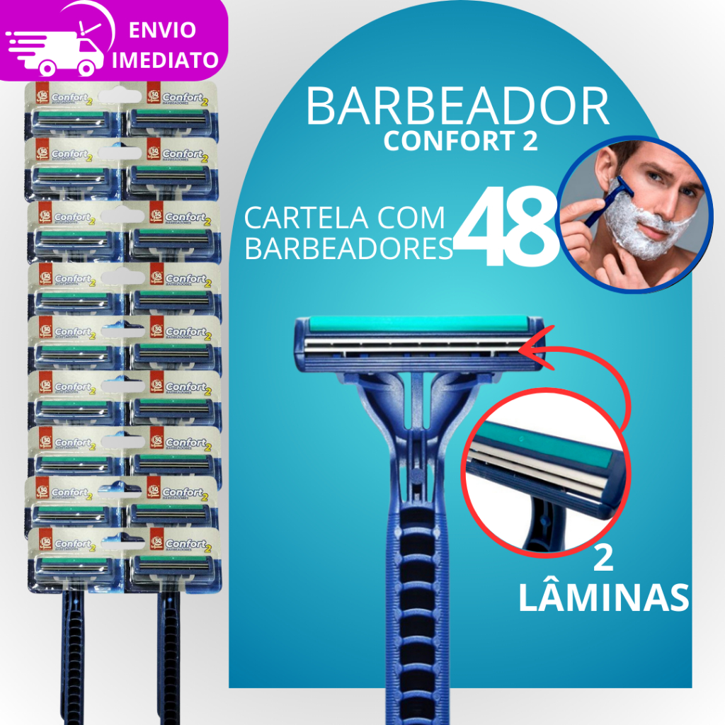 KIT 48 Unidades Barbeador Descartável 2 Lâminas Masculino com ...