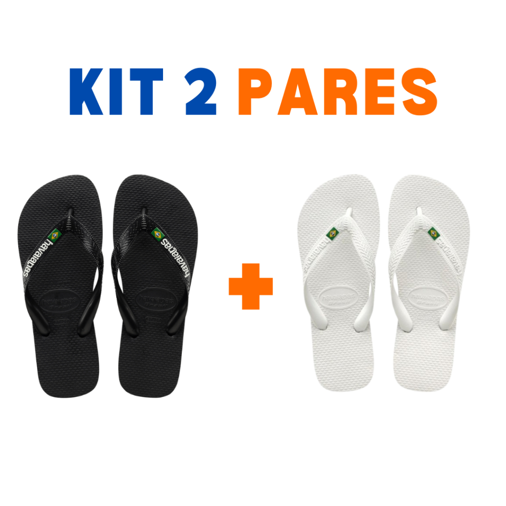 Kit 2 Pares De Chinelo Masculino do BRASIL Chinelo Branco Chinelo Preto ...
