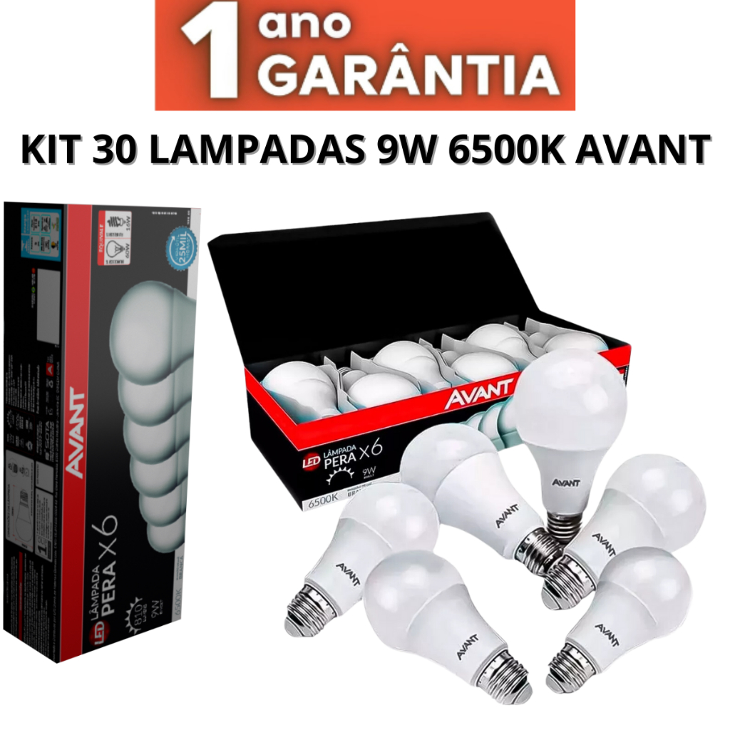 Kit 30 Lâmpadas Led 9w Bulbo Soquete E27 Bivolt Avant Branco Frio 6500K 1 Ano de Garantia ...
