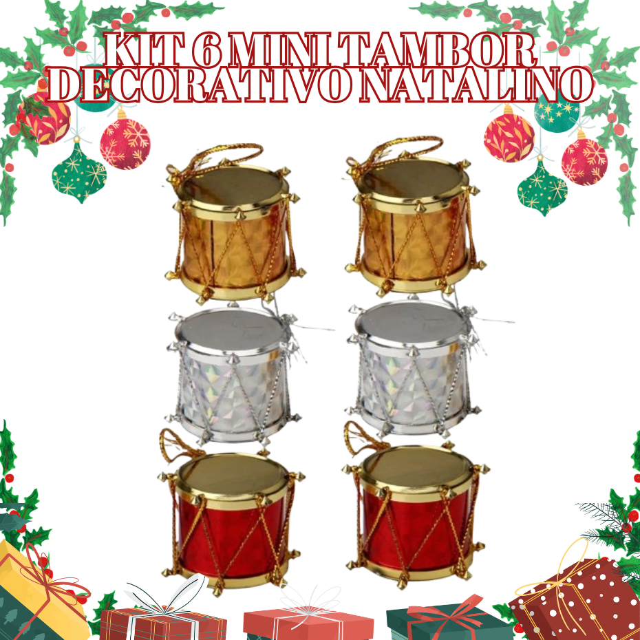 KIT 6 Mini Tambor Decorativo 4CM Dourado Vermelho Ou Prata Decoração ...