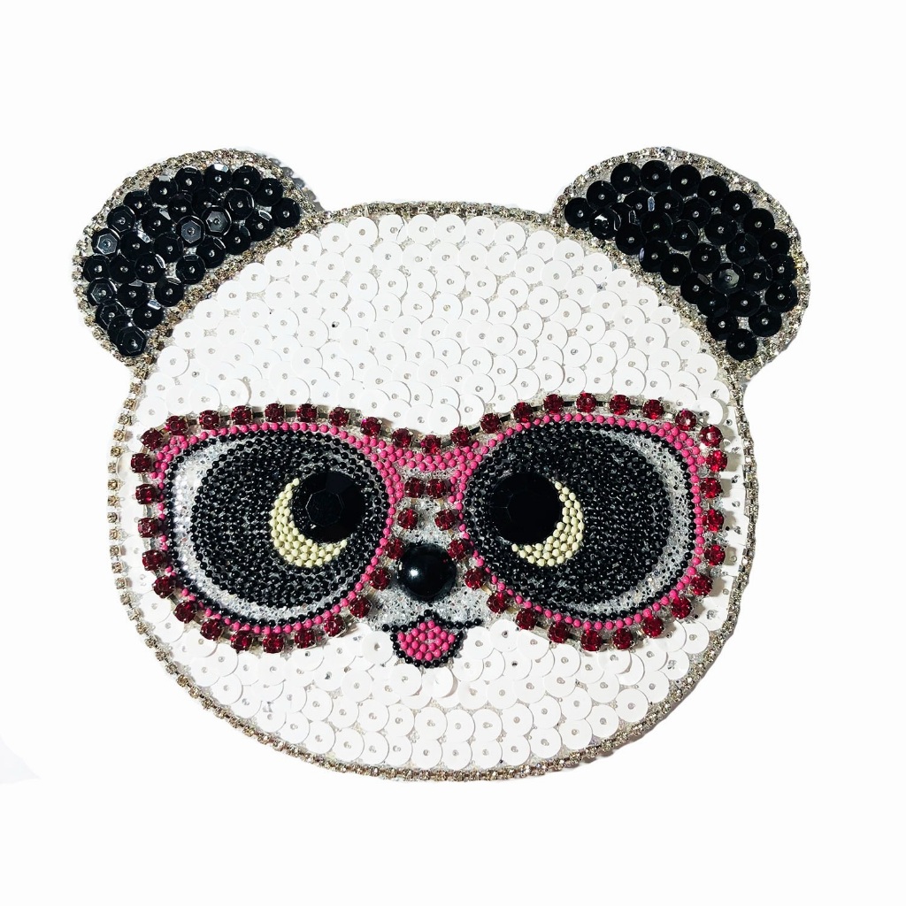 aplique patche de strass termocolante c/lantejoula Panda Luluca p ...