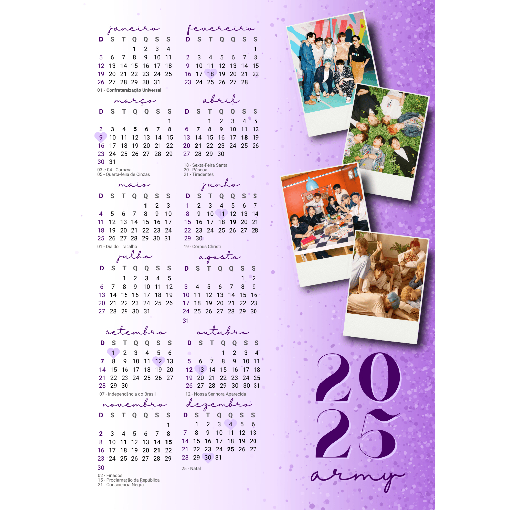 Calendário 2025 de parede BTS e kpop e personalizado | Shopee Brasil
