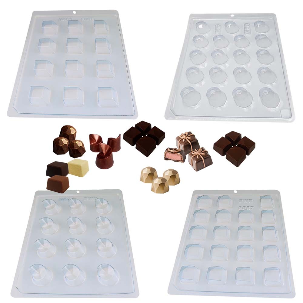 Kit 4 Formas para Chocolate BWB Simples Sem Silicone Bombons Detalhado ...