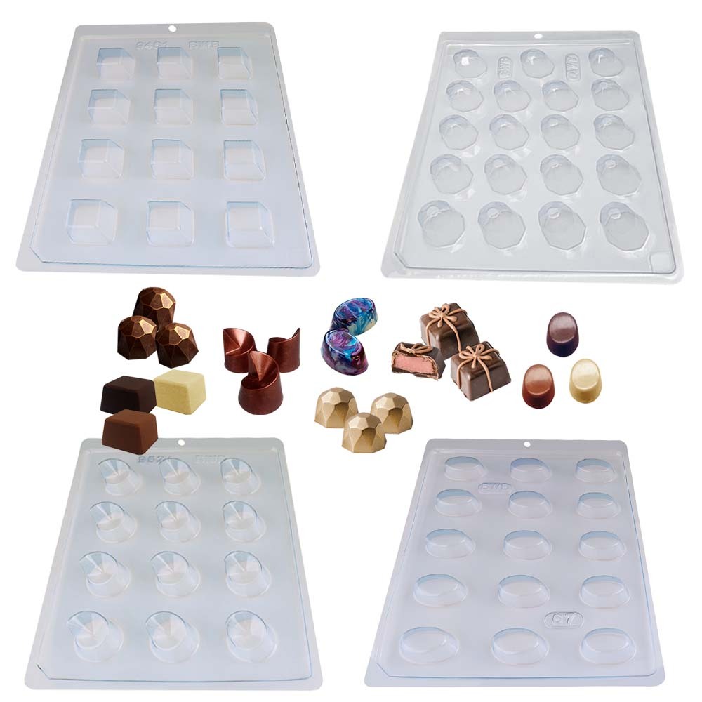 Kit 4 Formas para Chocolate BWB Simples Sem Silicone Bombom Diamante ...