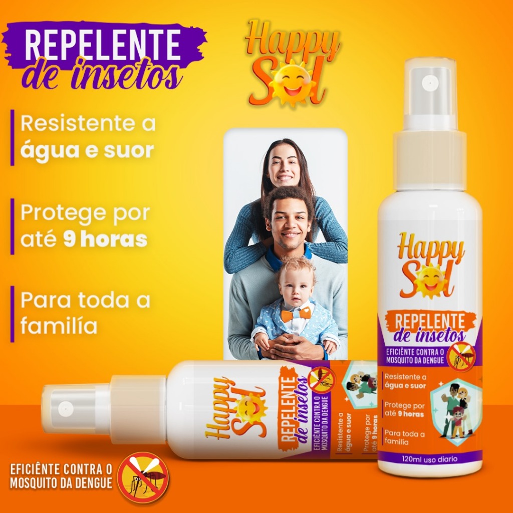 Spray Repelente De Insetos Com Icaridina 9h de Proteção HAPPY SOL 120ml ...