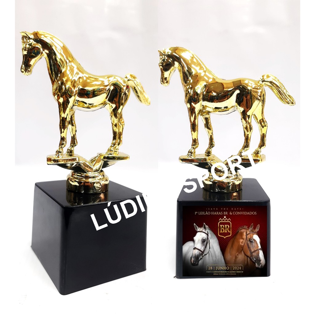 Troféu Cavalo 15,3cm Ouro BL1 {Personalizo} Hipismo Melhor Galope ...