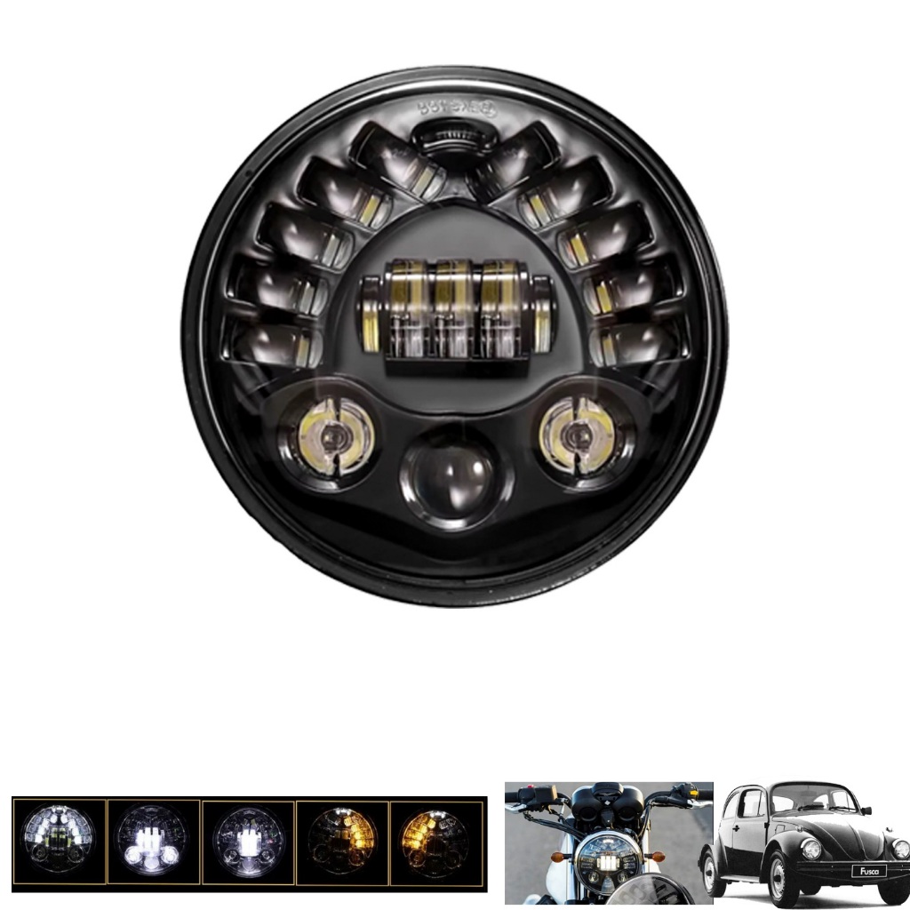 FAROL LED MOTO 7 POLEGADAS H4 ALTO BAIXO DRL SETA (PISCA) SUPER FORTE ...