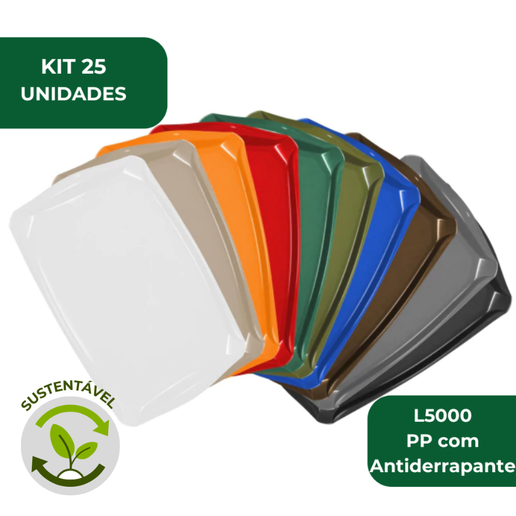 Kit 25 Un Bandeja Grande L5000 em PP com antiderrapante | Shopee Brasil
