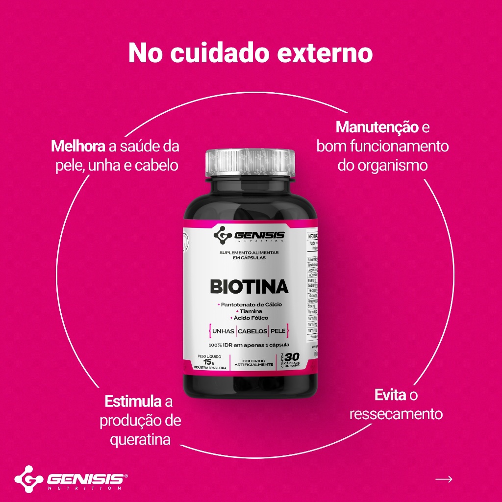 Biotina 30 Cápsulas Genisis saúde da pele, cabelos e unhas | Shopee Brasil