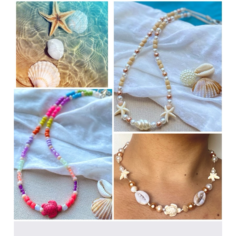 COLAR CHOKER PRAIANO DE MIÇANGAS / CRISTAIS / ESTRELA DO MAR ACESSÓRIOS ...