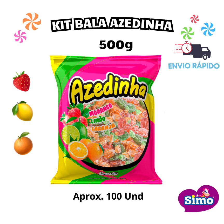 Bala Azedinha 500g ( morango , limão, Laranja) - Simonetto | Shopee Brasil