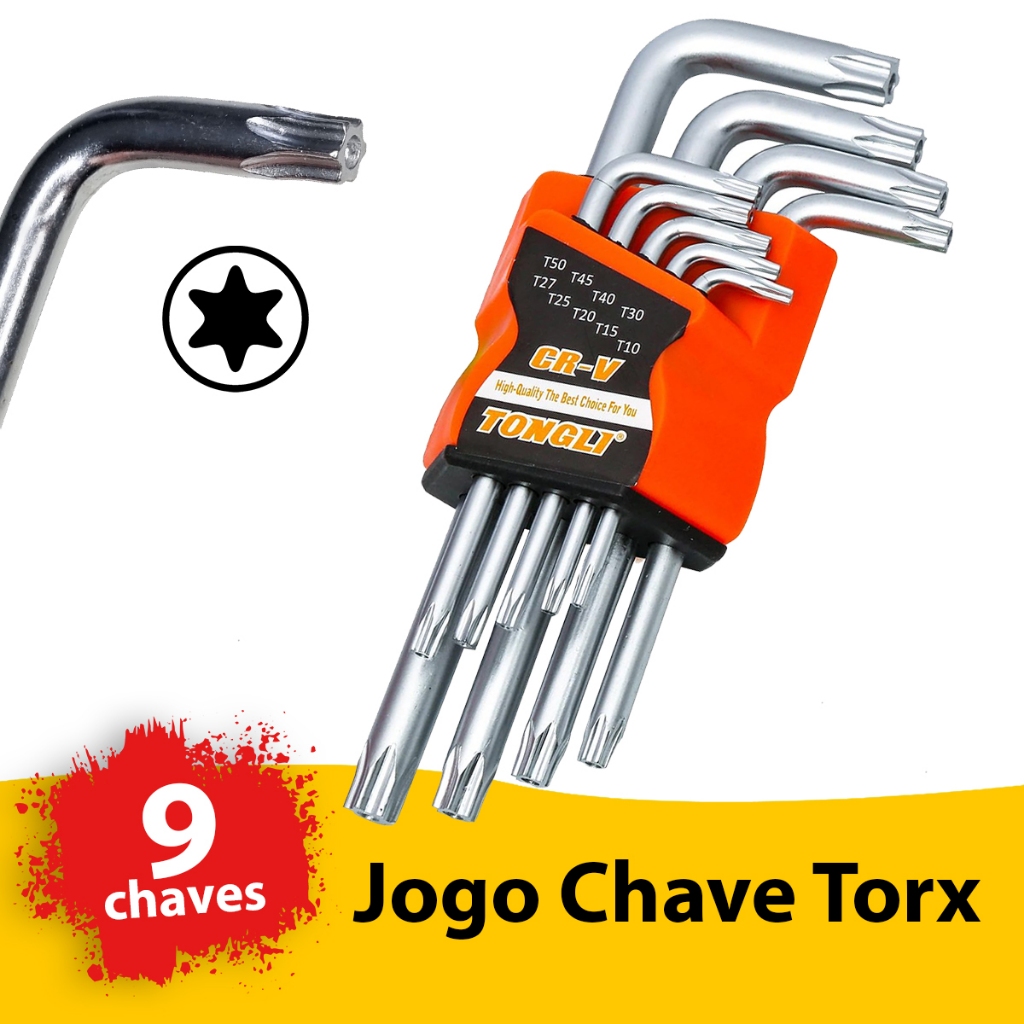Kit Jogo 9 Chaves Torx Torque Estrela Estriada Tipo L 9 Peças Aço ...