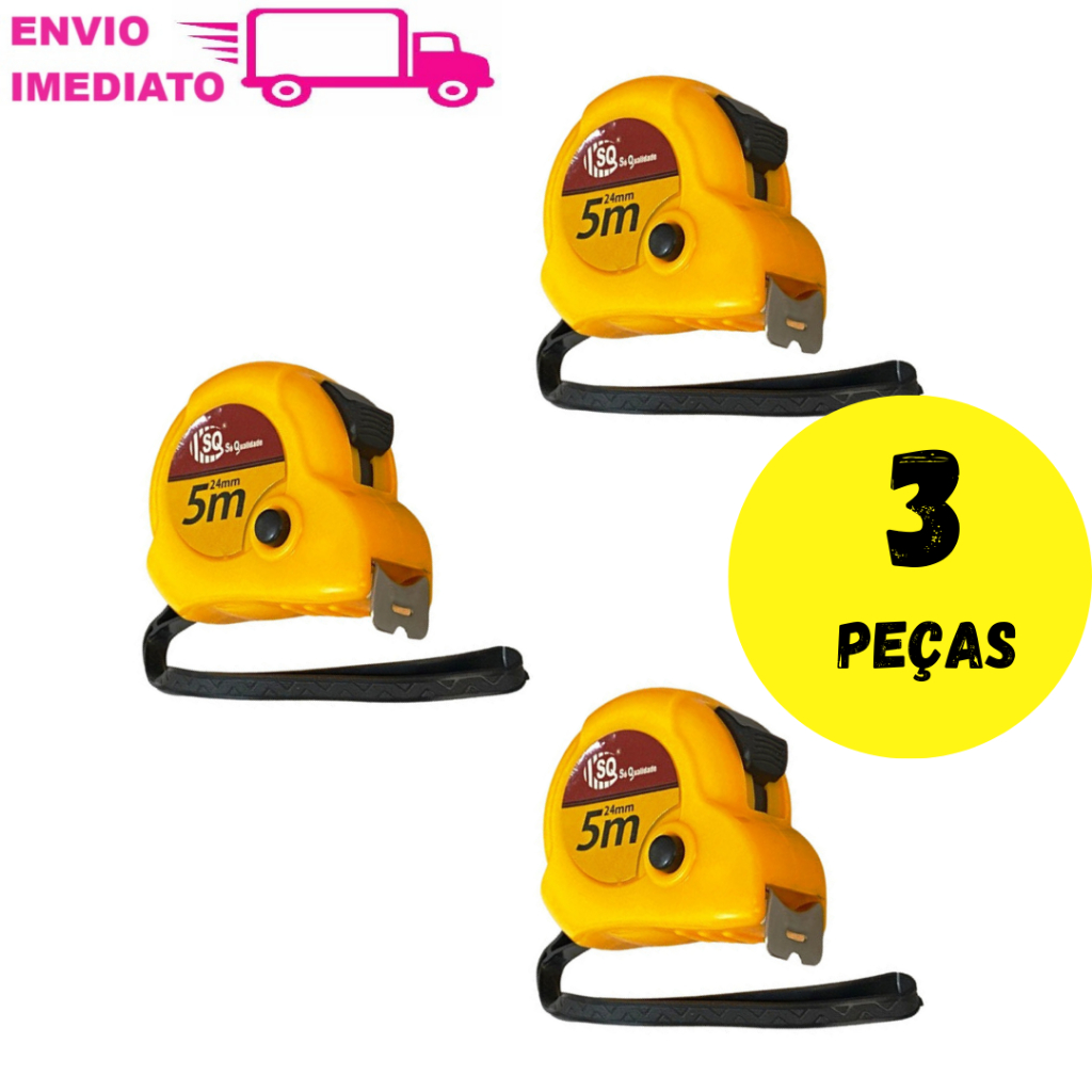 Kit 3 Trena Métrica 5 metros x 24mm Profissional com Trava Fita de Aço ...