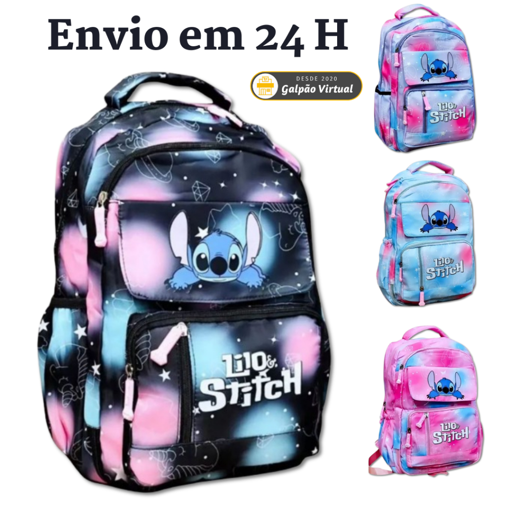 Mochila Stitch Escolar Feminina Infantil Juvenil Criança Costa nylon ...