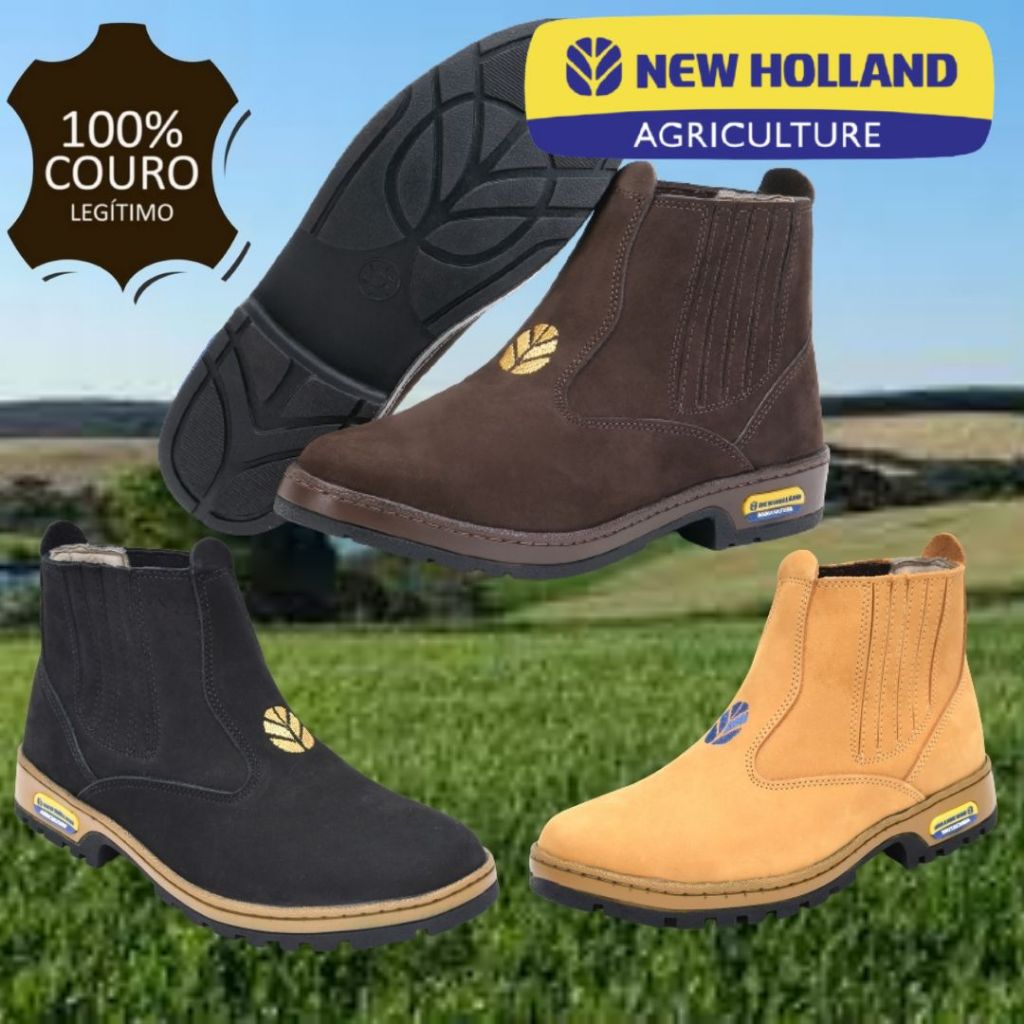 BOTINA NEW HOLLAND COURO NOBUCK LEGITIMO MASCULINA E FEMININA AMAREL ...
