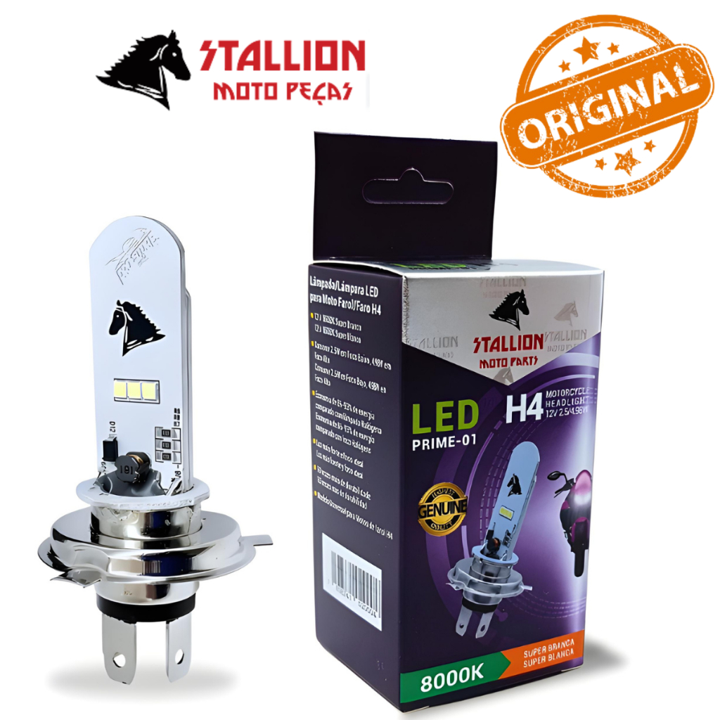 Lâmpada de Led 8000k encaixe H4 para moto e carro universal Stallion Cavalinho original oferta ...