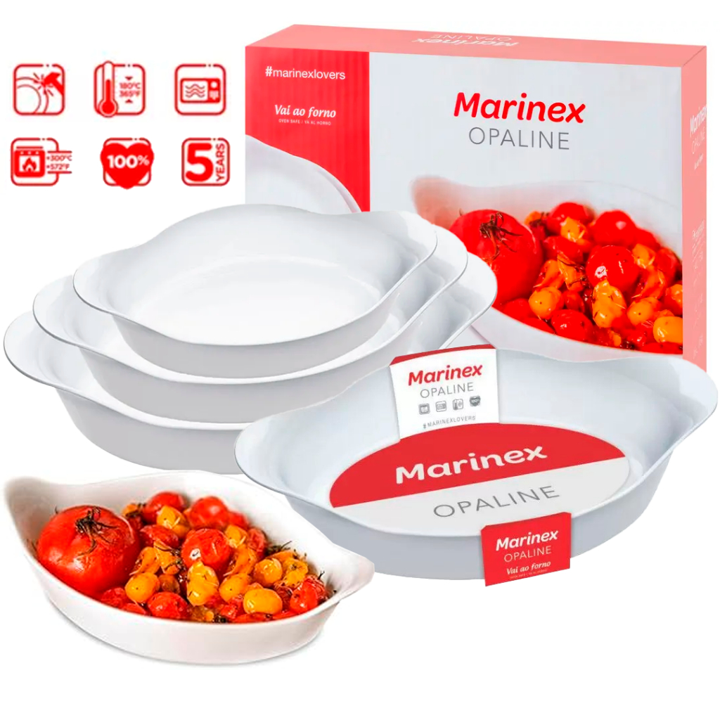 Conjunto Kit 3 Assadeiras Opaline Forma Oval Jogo de Vidro Branco ...
