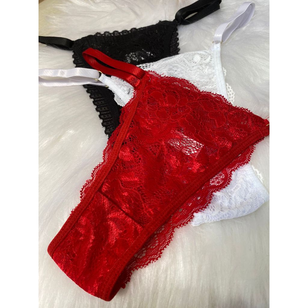 Kit Calcinha renda fio forro 100% algodão regulagem string fio | Shopee ...