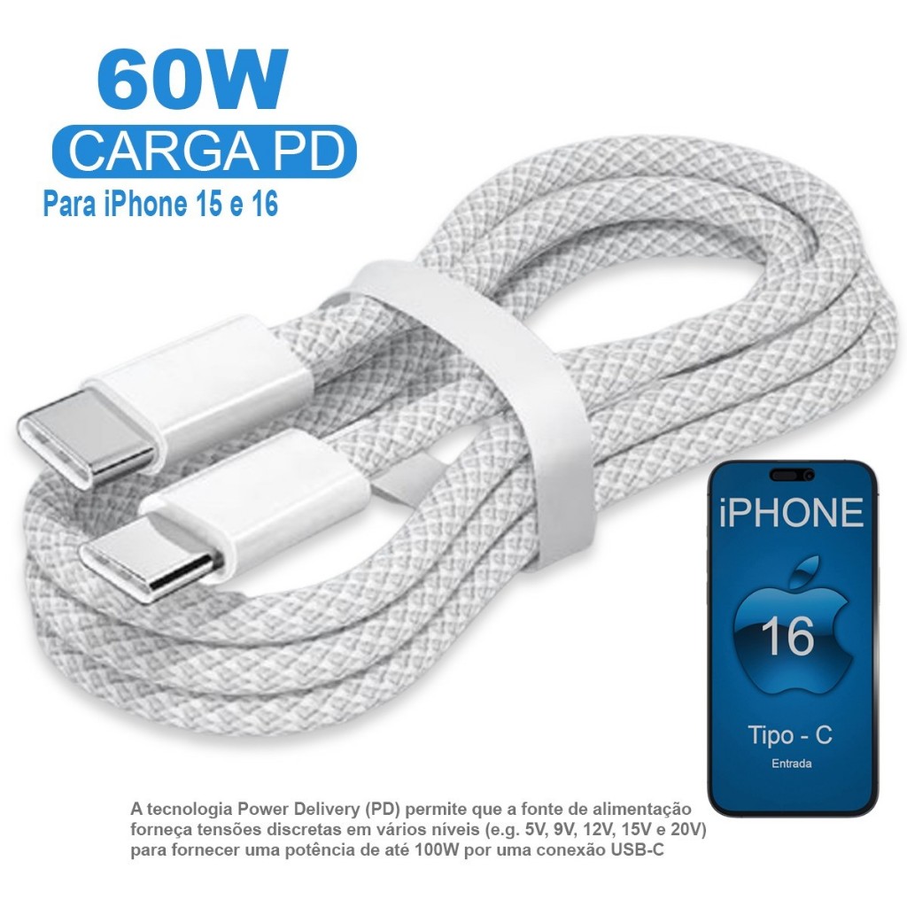 Cabo Original USB-C USB-C Para iPhone 16, iPhone 16 pro Max, iPhone 15 ...