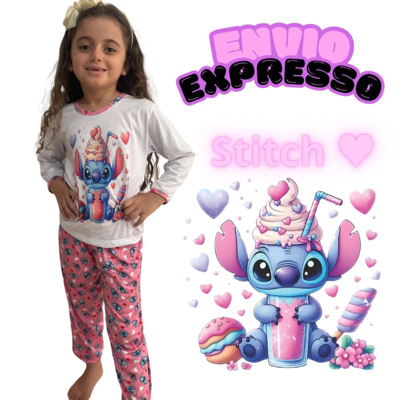 Pijama infantil Feminino Lilo Stitch Manga longa Estampado Personagem Barato Frio Inverno LINDO ...