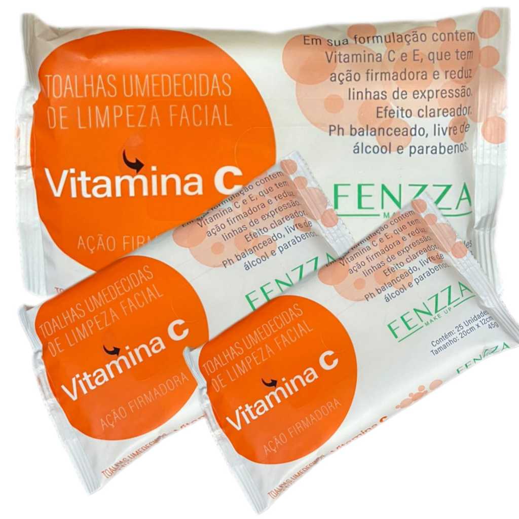 Kit Com 3 Pacotes Toalhas Umedecidas Limpeza Facial Vitamina C Lenço