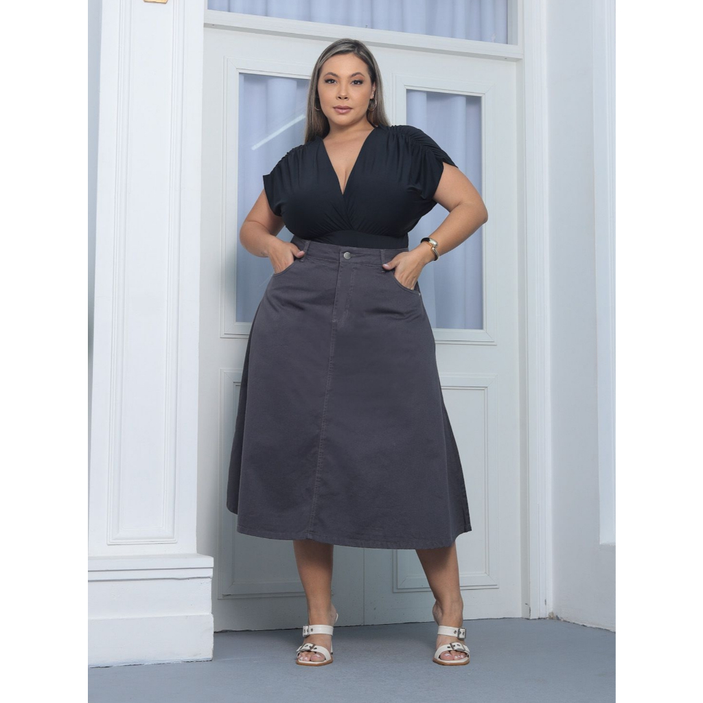 Saia Jeans evangelica Plus Size Moda Tamanhos Grande 46 ao 60 | Shopee ...