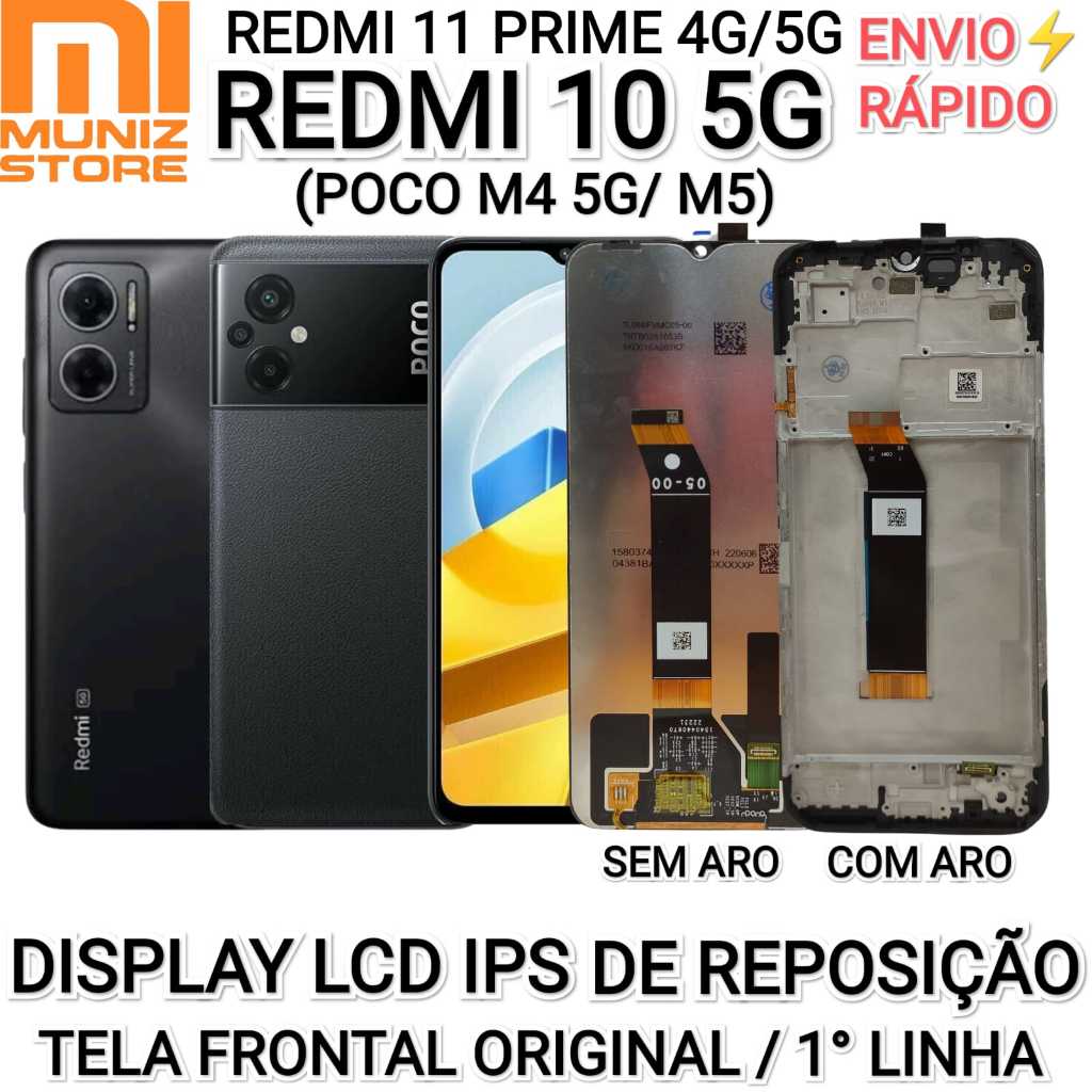 Display Tela Poco M4 5G/M5/Redmi 10 5G/11 Prime 4G/5G Original/1° Linha Nacional LCD IPS Sem Aro ...