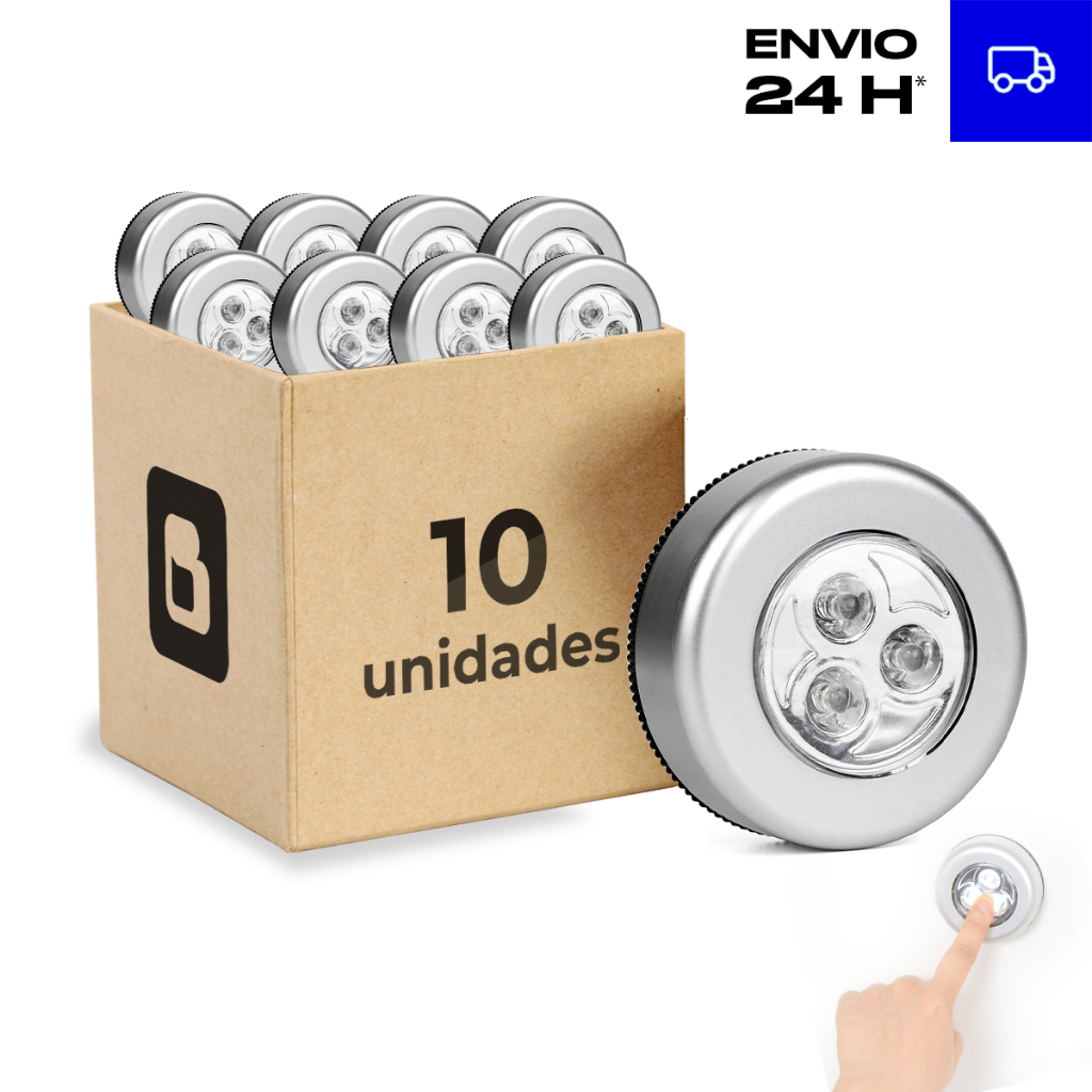 Kit 10 Luminária de LED Sem Fio Adesiva P/ Parede Teto Móveis, 1 Toque ...