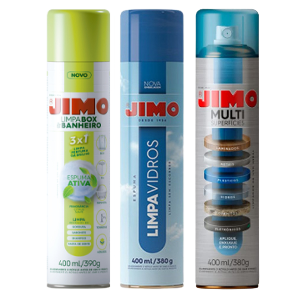 Kit Jimo Limpa Vidro + Jimo Limpa Box + JImo Multisuperfícies 400ml ...