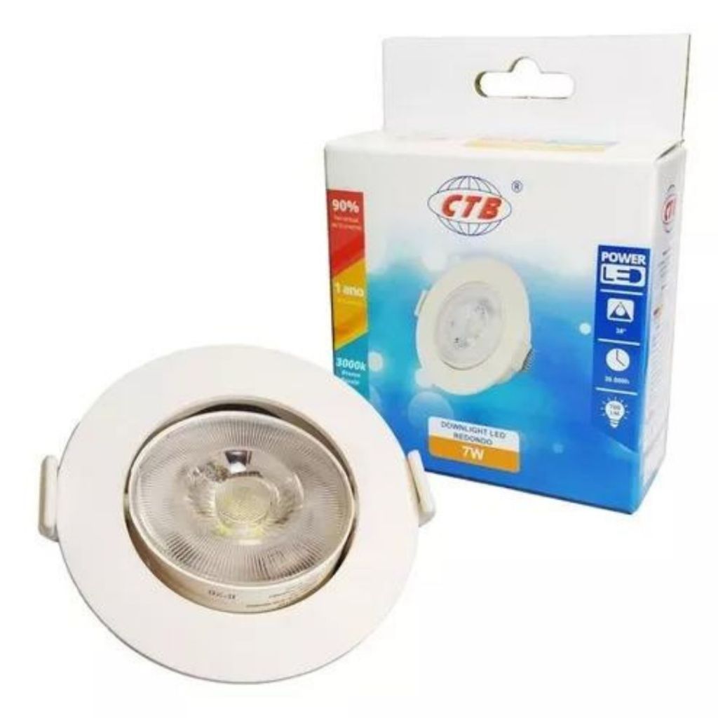Spot Led de Embutir 7w Downlight Redondo Branco Quente 3000k CTB ...