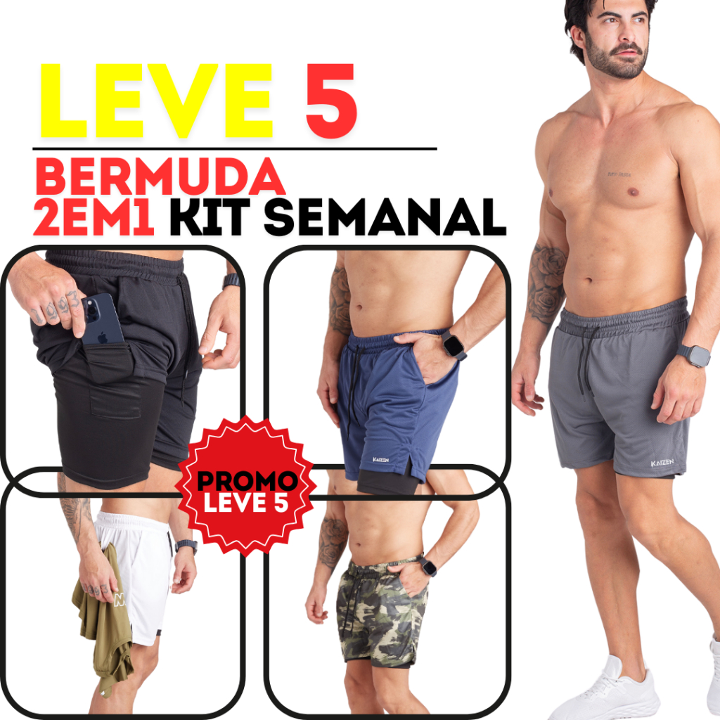 kit semanal 5 bermuda 2 em 1 Dual pro fit sports | Shopee Brasil