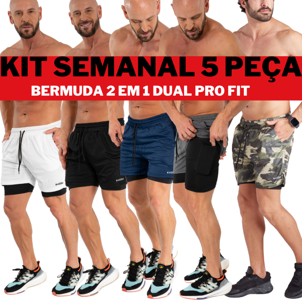 kit 5 bermuda 2 em 1 masculina Dual pro fit | Shopee Brasil